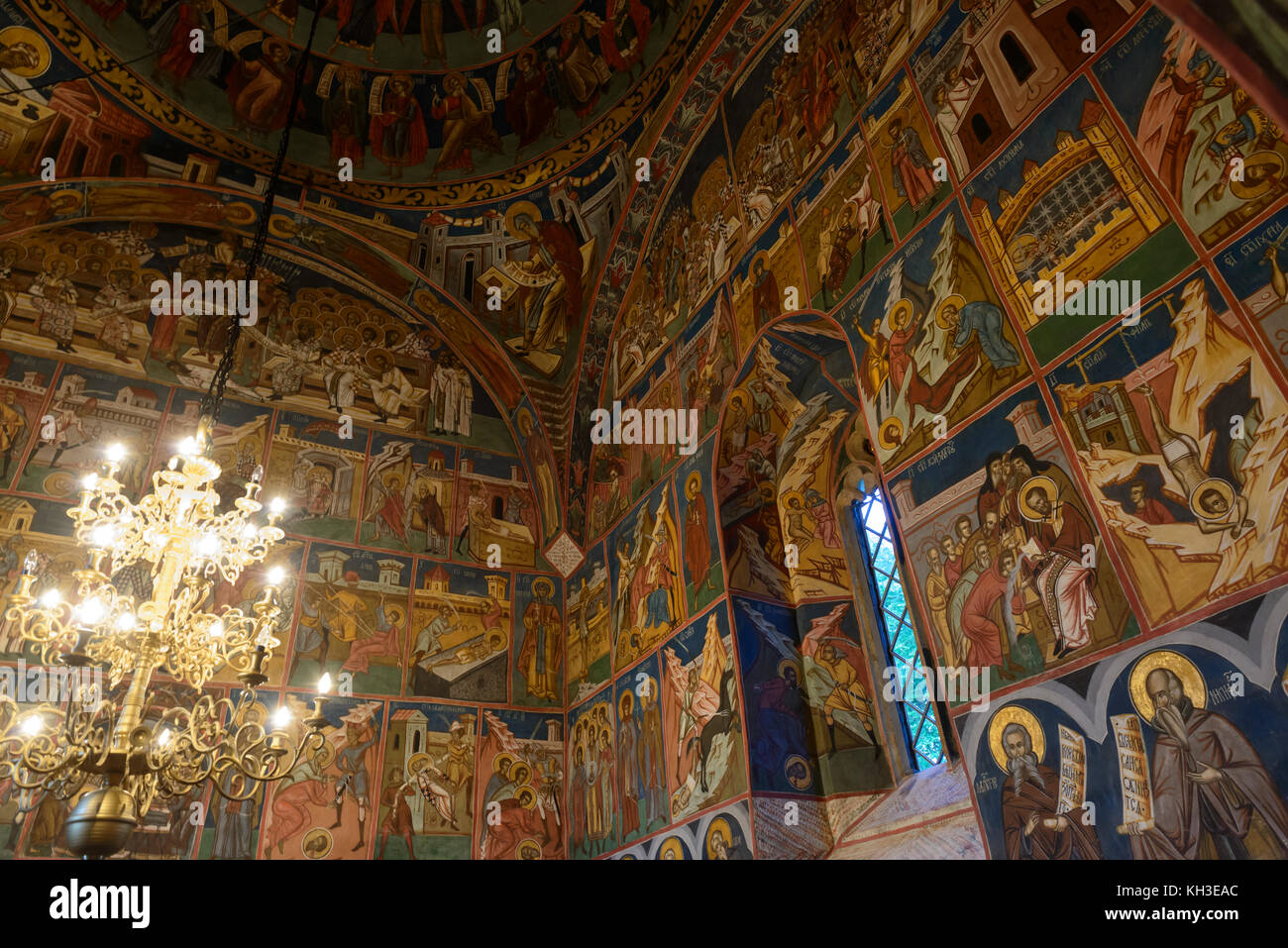 Humor Monastery with fresco's in the interior., Romania Stock Photo - Alamy