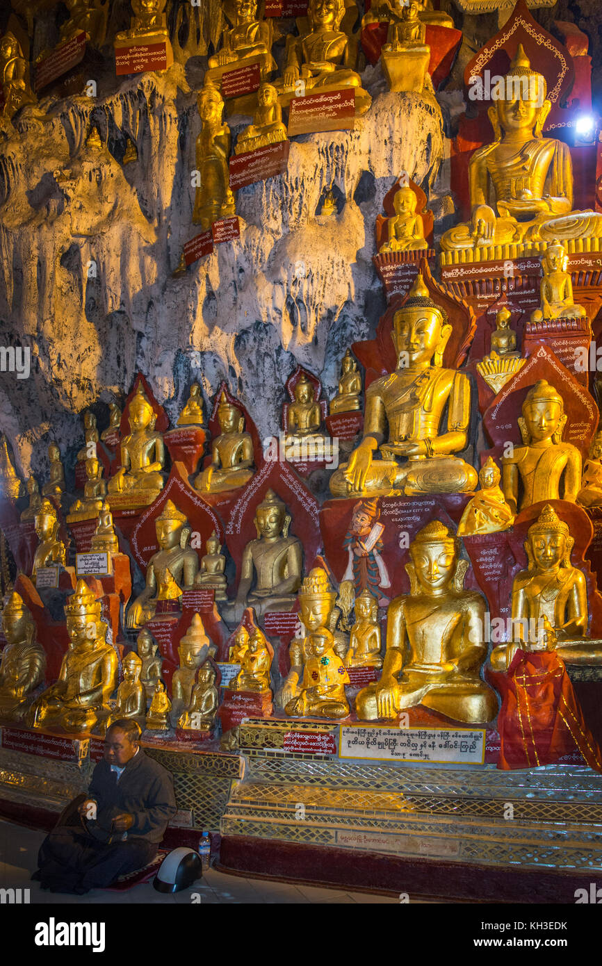 Buddha images in Pindaya Cave in Myanmar (Burma). The interior of the ...