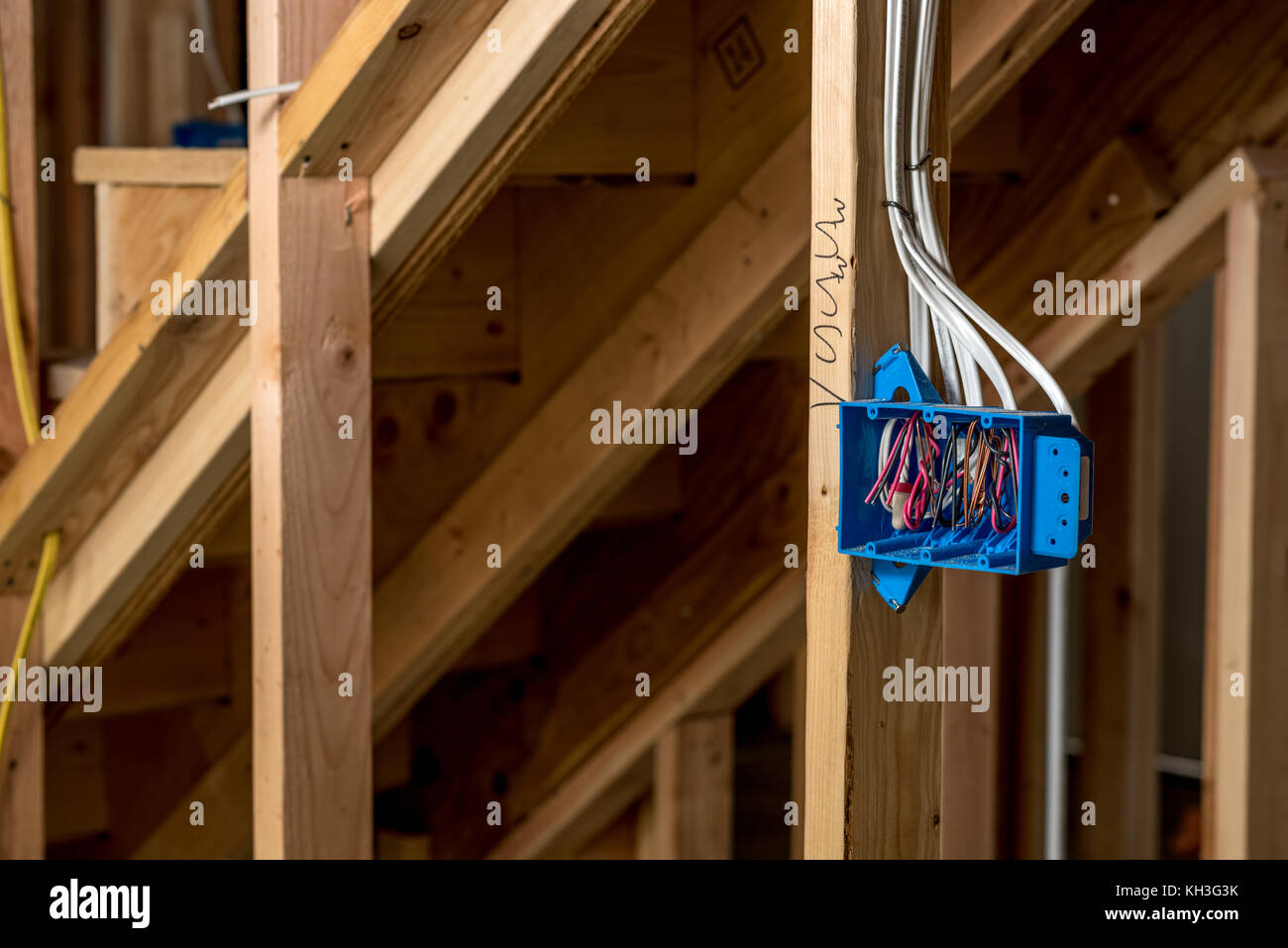 Wires for a light switch in a new electrical box Stock Photo - Alamy