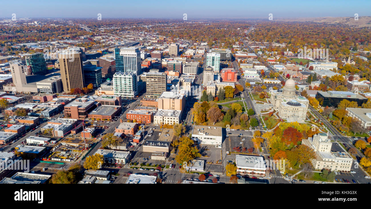 Fall trees in full color and an above view of Boise Idaho Stock Photo ...