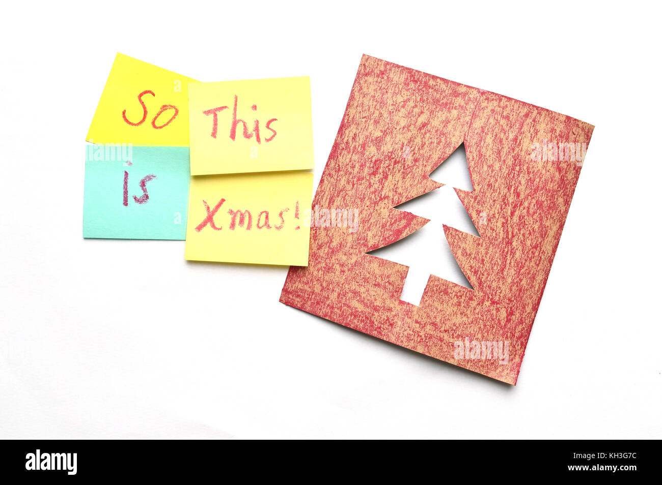 Christmas card and multicolored sticky notes with the phrase (So this ...