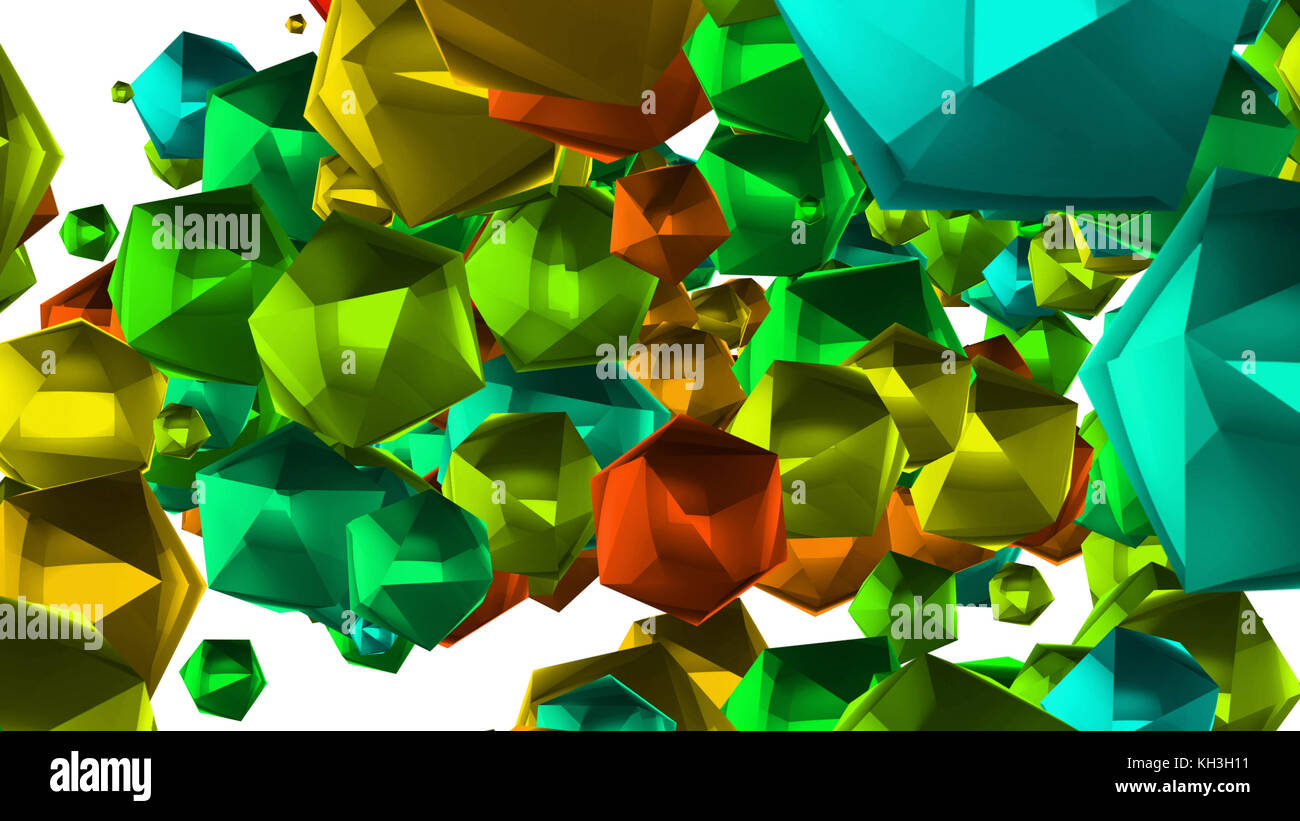 A festive 3d rendering of a lot of multi corner stars of a green, red ...