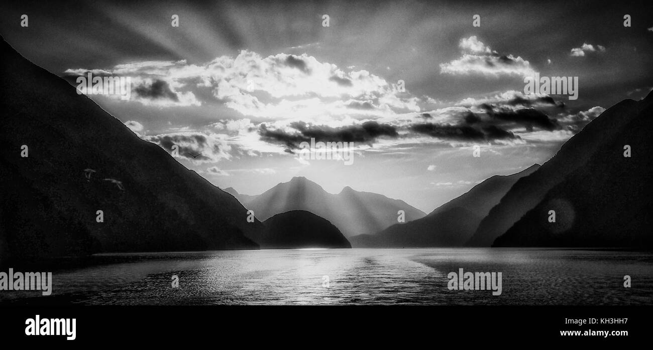 Sunset over Doubtful Sound New Zealand Stock Photo - Alamy