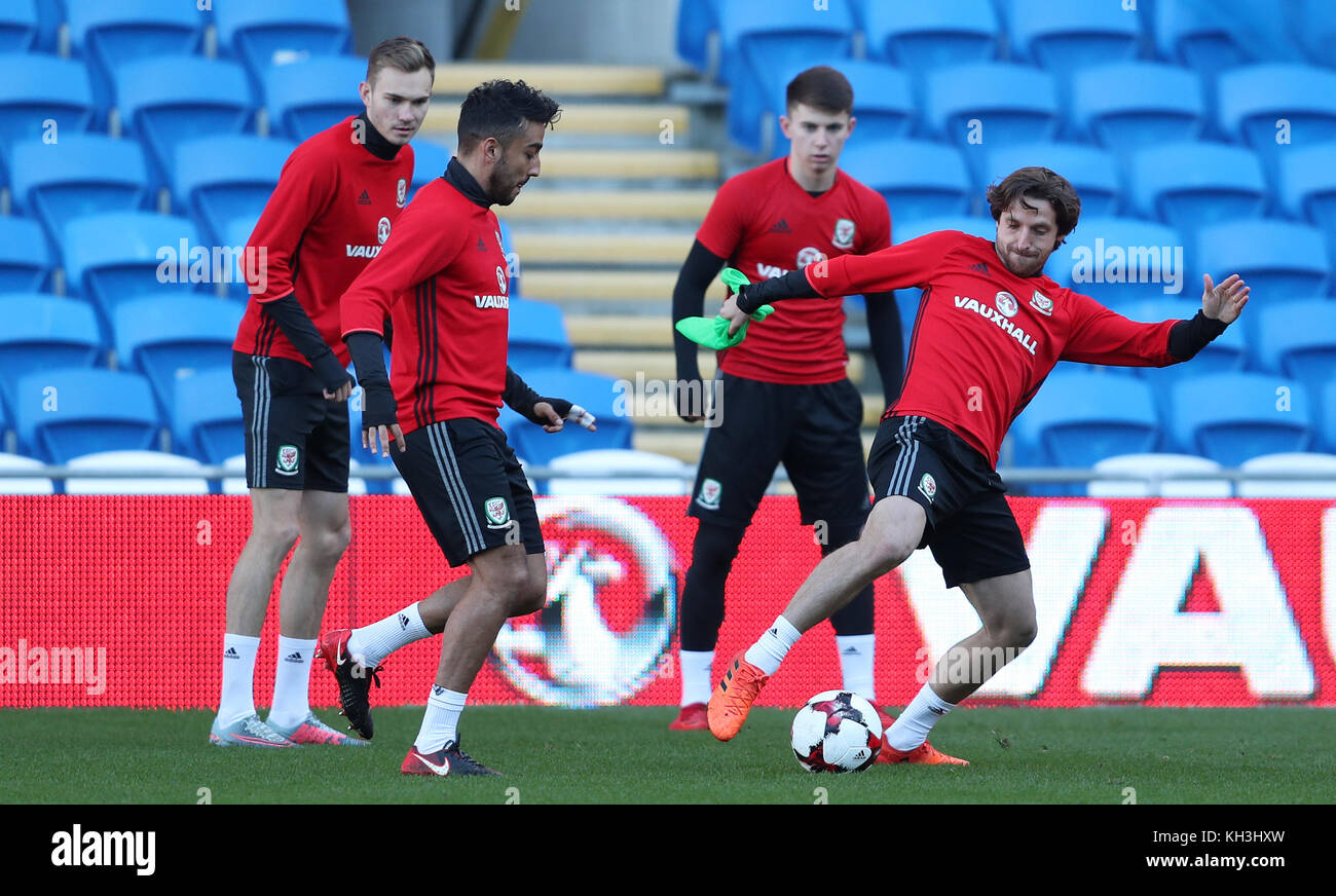 Wales' Joe Allen during a training session at the Cardiff City Stadium ...