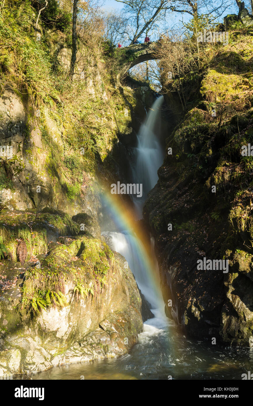 The Aira Force waterfall, managed by the National Trust with a rainbow ...