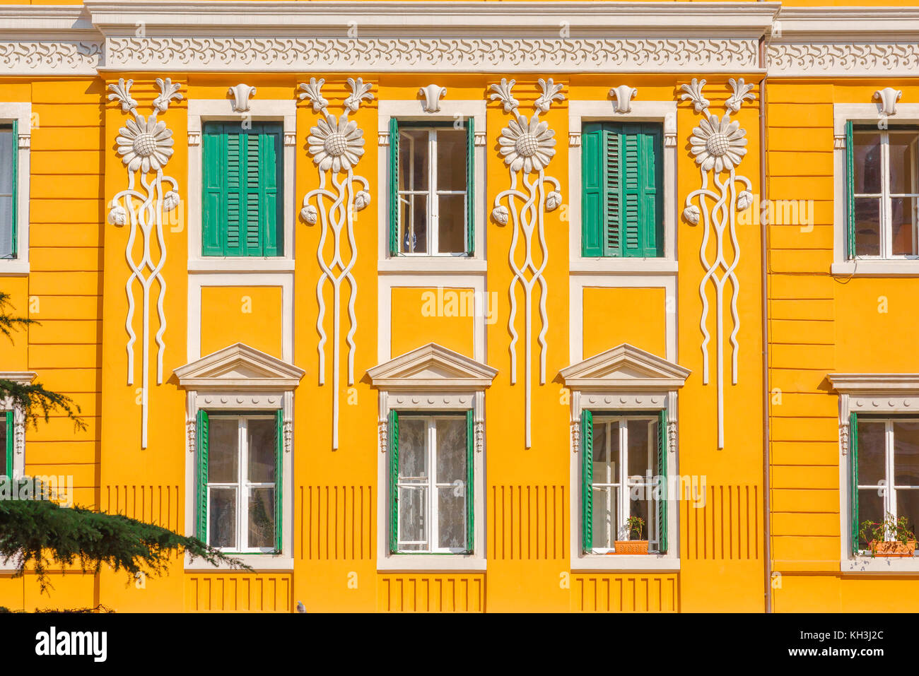 Trieste Italy city, colourful art nouveau style apartment building that ...
