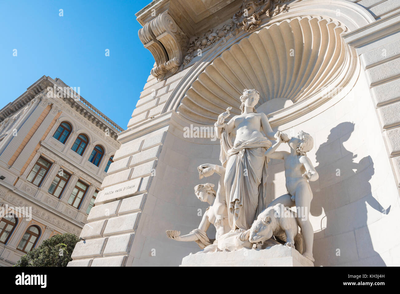 Trieste architecture, statue of Diana sited in a niche in the front of ...