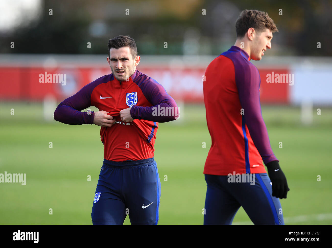 England's Lewis Cook (left) and John Stones during a training session ...