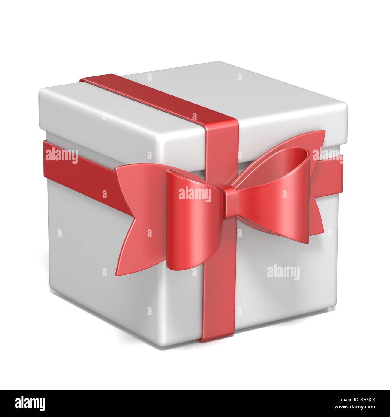 White gift box and red ribbon bow 3D render illustration isolated on ...