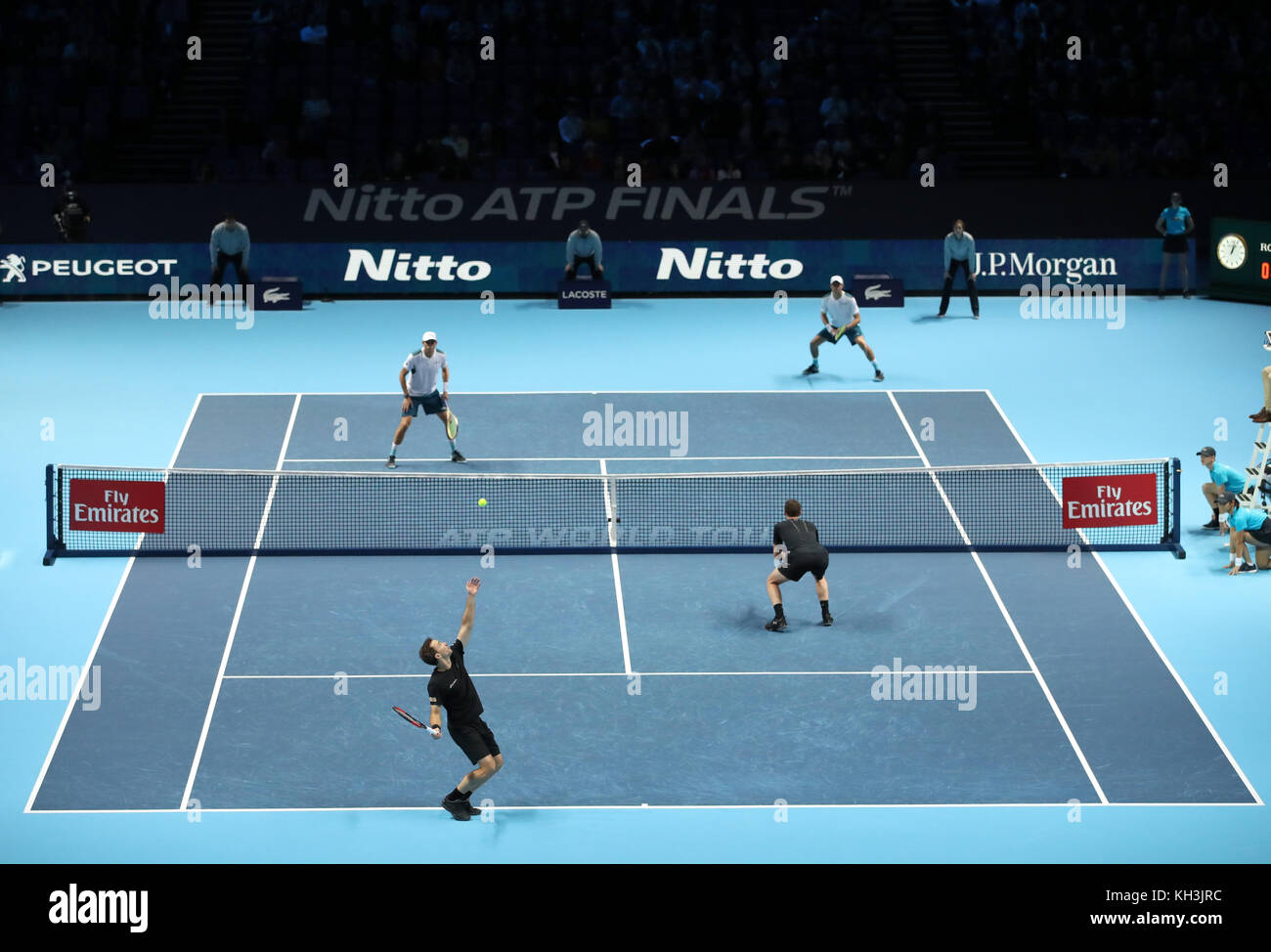 Bruno Soares (bottom left) and Jamie Murray in action during their ...