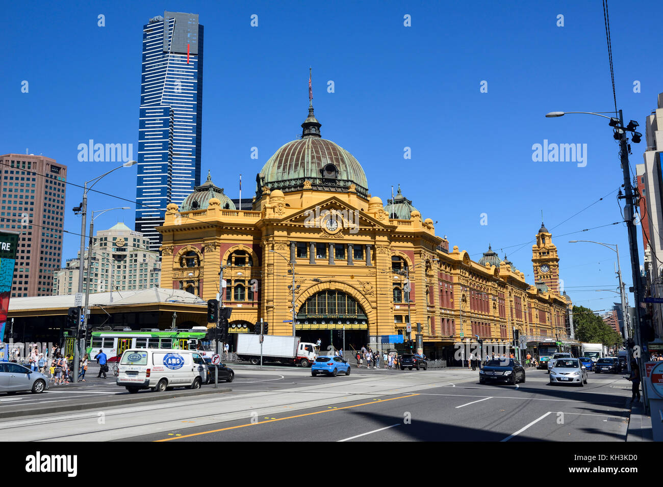 Flinders Street Railway Station (with Eureka Tower in background) on ...