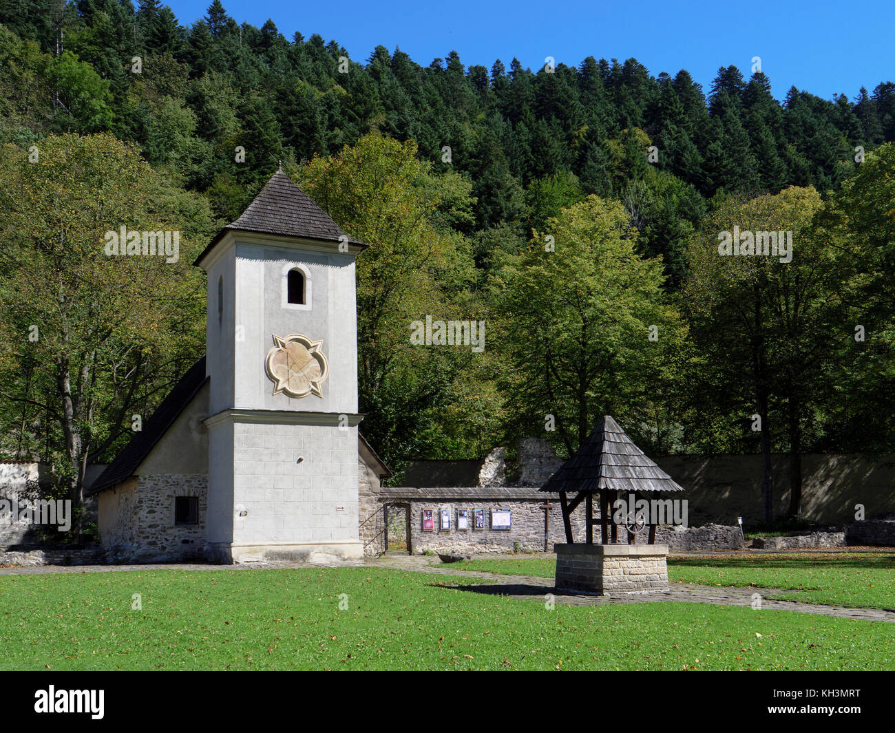 draw well and belltower with sundial at Haus of prior in museum former ...