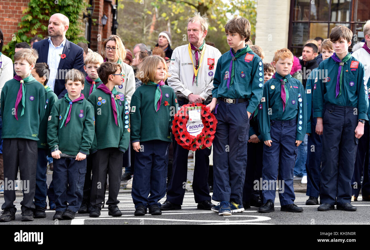 Local Scouts attending Remembrance Sunday, High Street, Haslemere ...