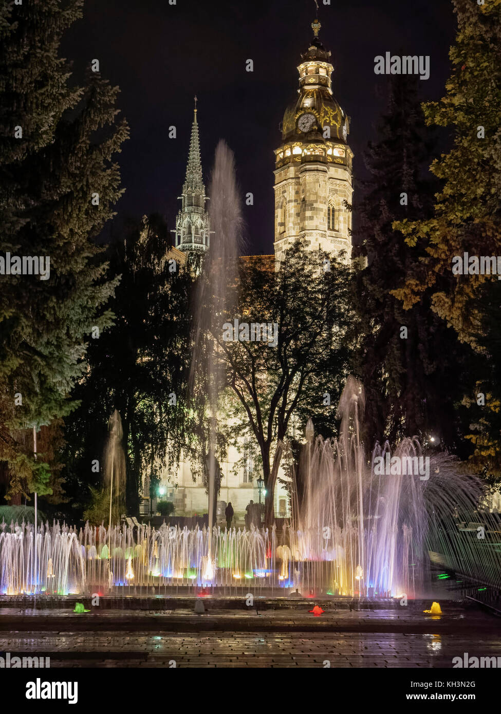 Singing fountain and Cathedral St. Elizabeth in Kosice, Kosicky krajj ...