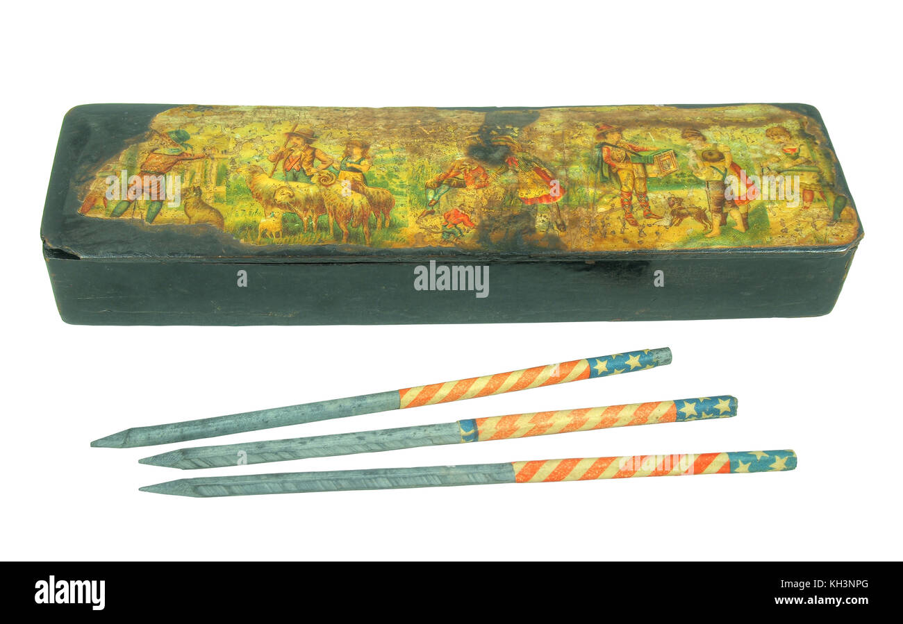Antique slate pencils with wooden box / Isolated white Stock Photo - Alamy