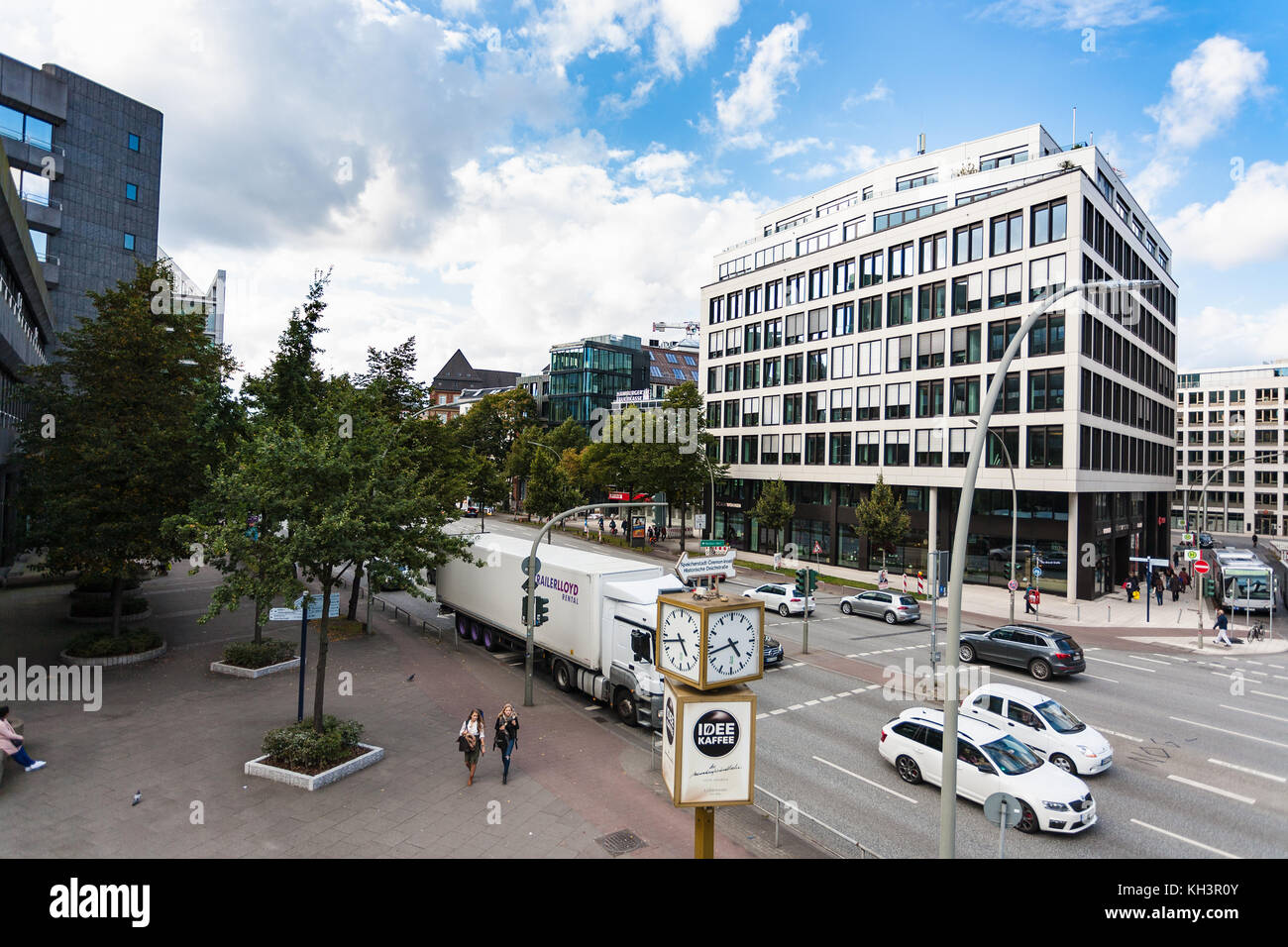 HAMBURG, GERMANY - SEPTEMBER 15, 2017: people and cars on Willy-Brandt ...