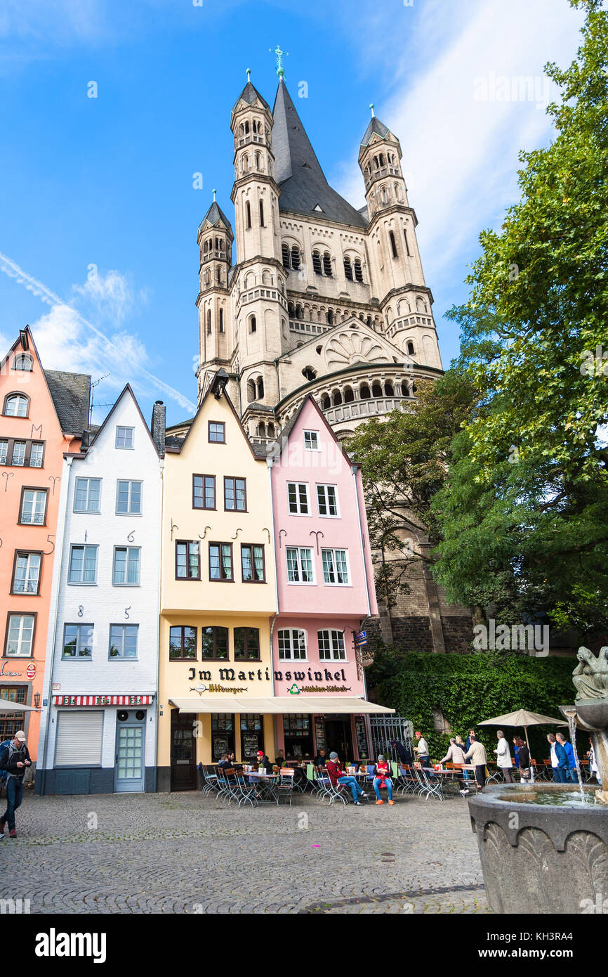 COLOGNE, GERMANY - SEPTEMBER 17, 2017: people in cafe at Fischmarkt ...