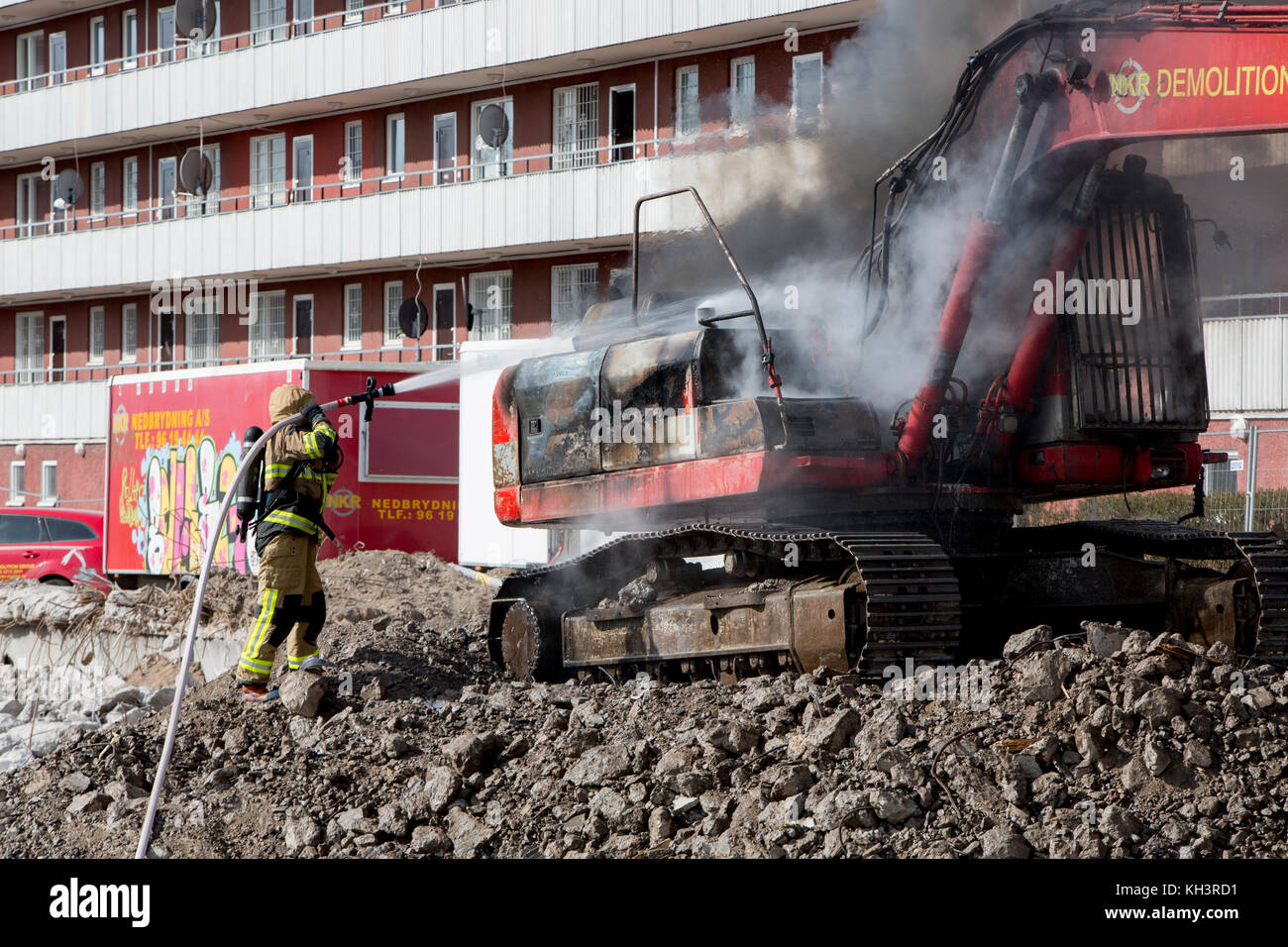 Rescue personnel at a fire, Rinkeby, Sweden Stock Photo - Alamy