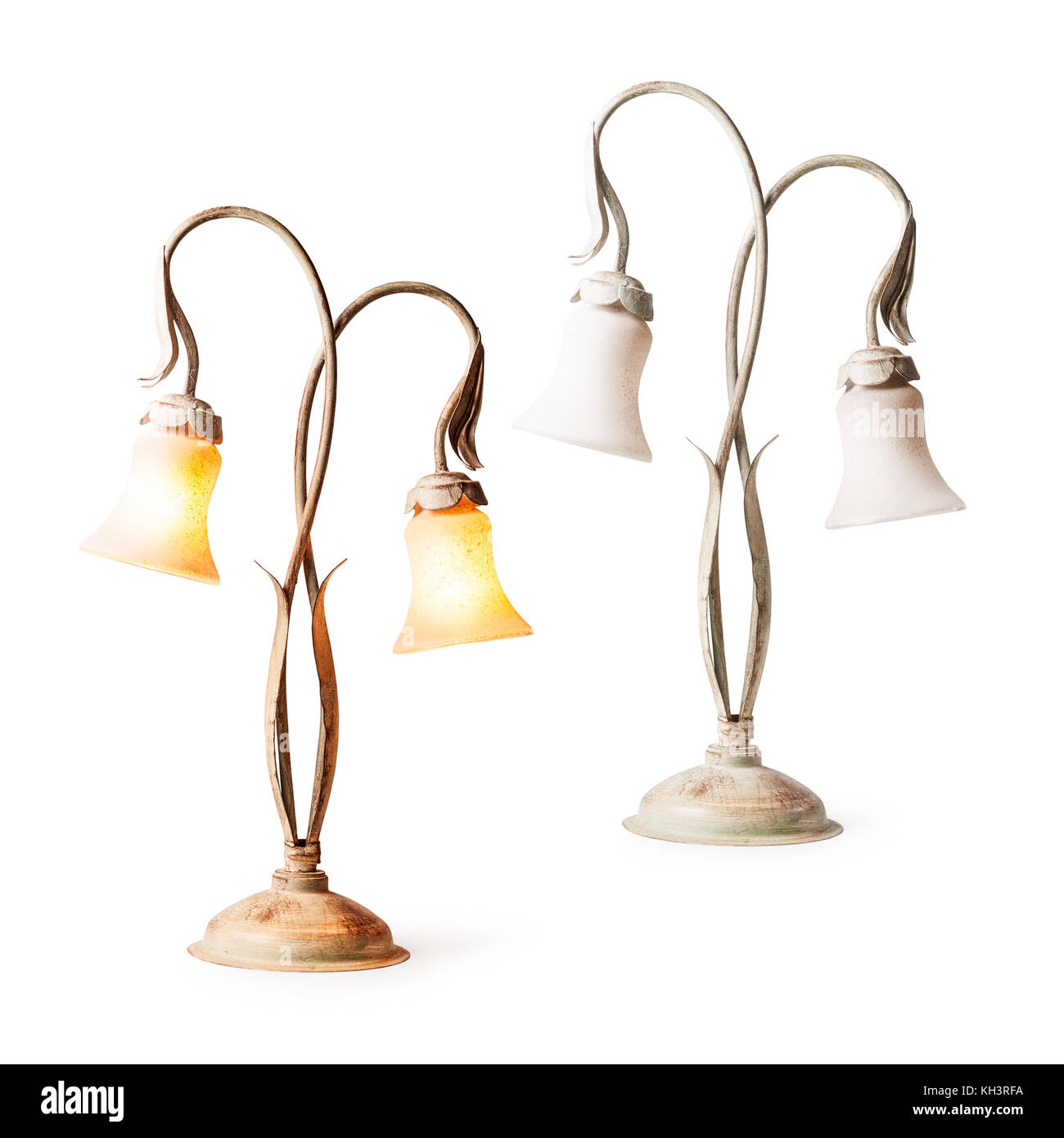 Vintage table lamp in floral form isolated on white background Stock ...