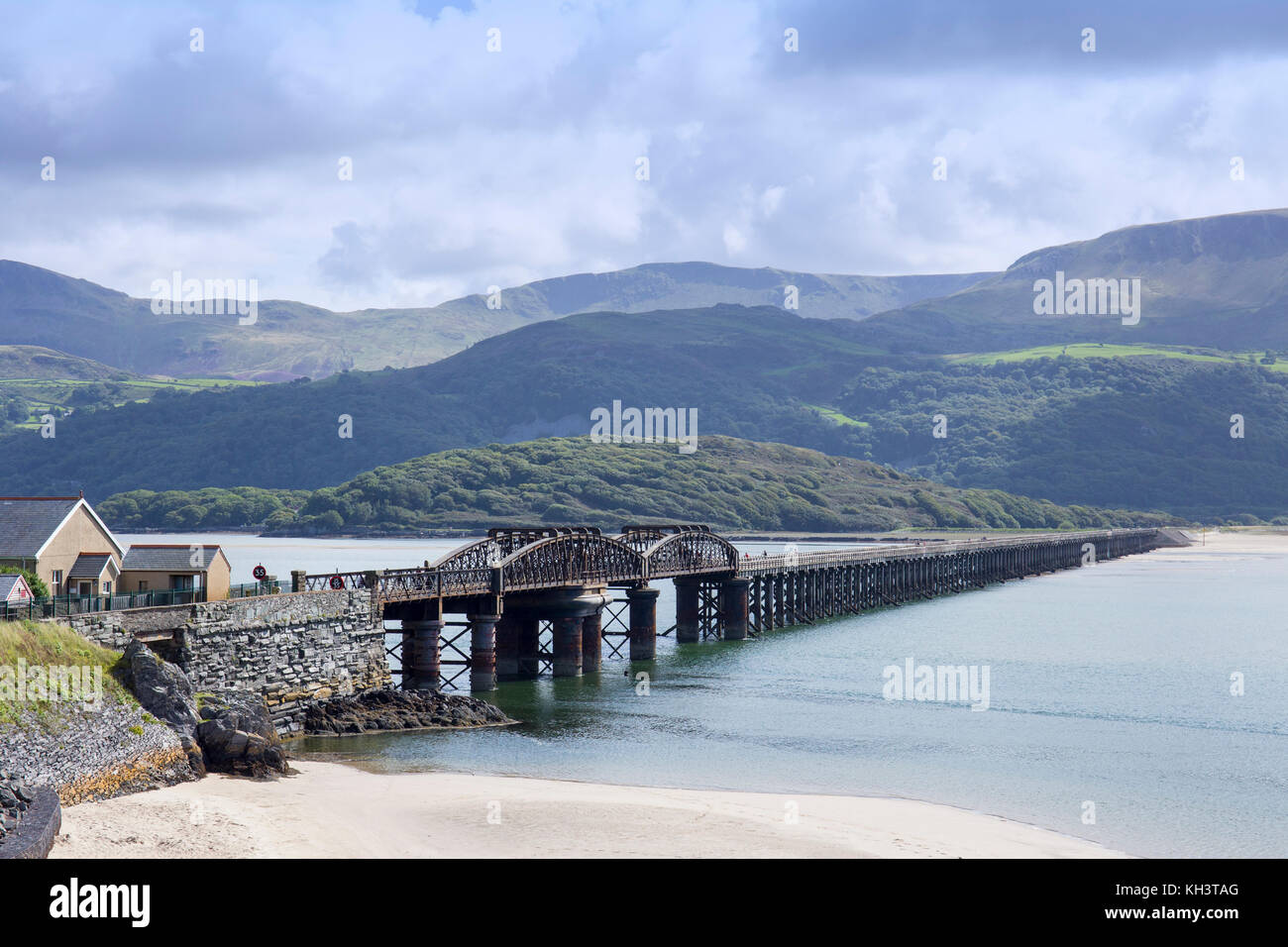 Barmouth railway bridge over Mawddach Estuary for the Cambrian Coast ...