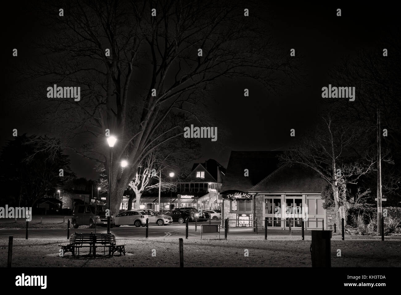 Winter scenes at night around The Quay Christchurch Dorset UK a popular ...