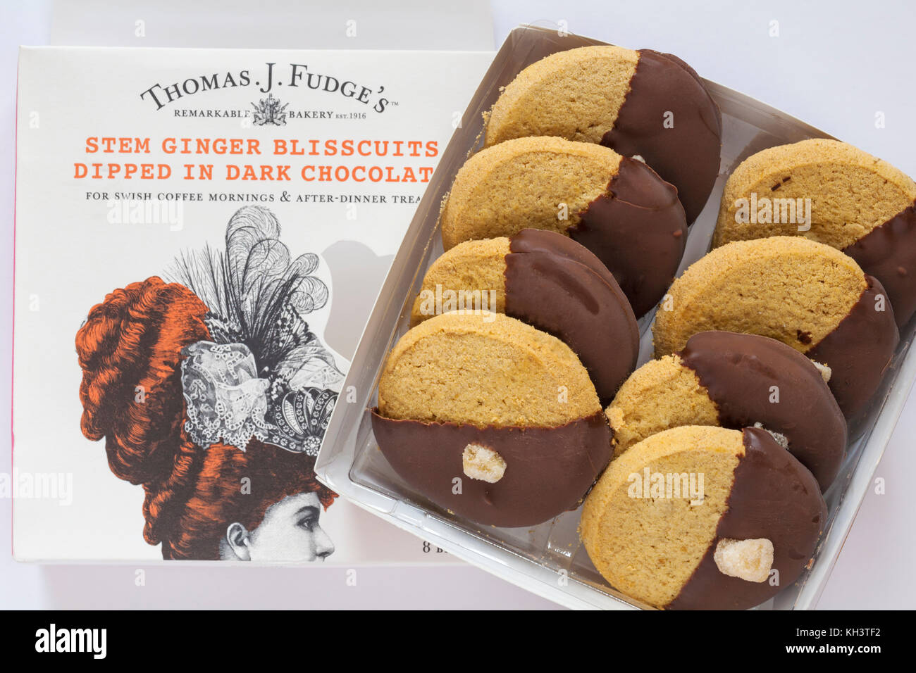Pack of Thomas J Fudge's stem ginger blisscuits dipped in dark ...