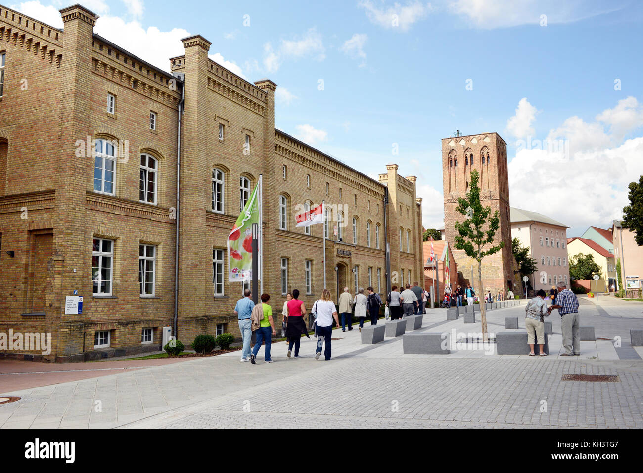 Prenzlau, Brandenburg/ GERMANY August 13 2013: People walking along the ...