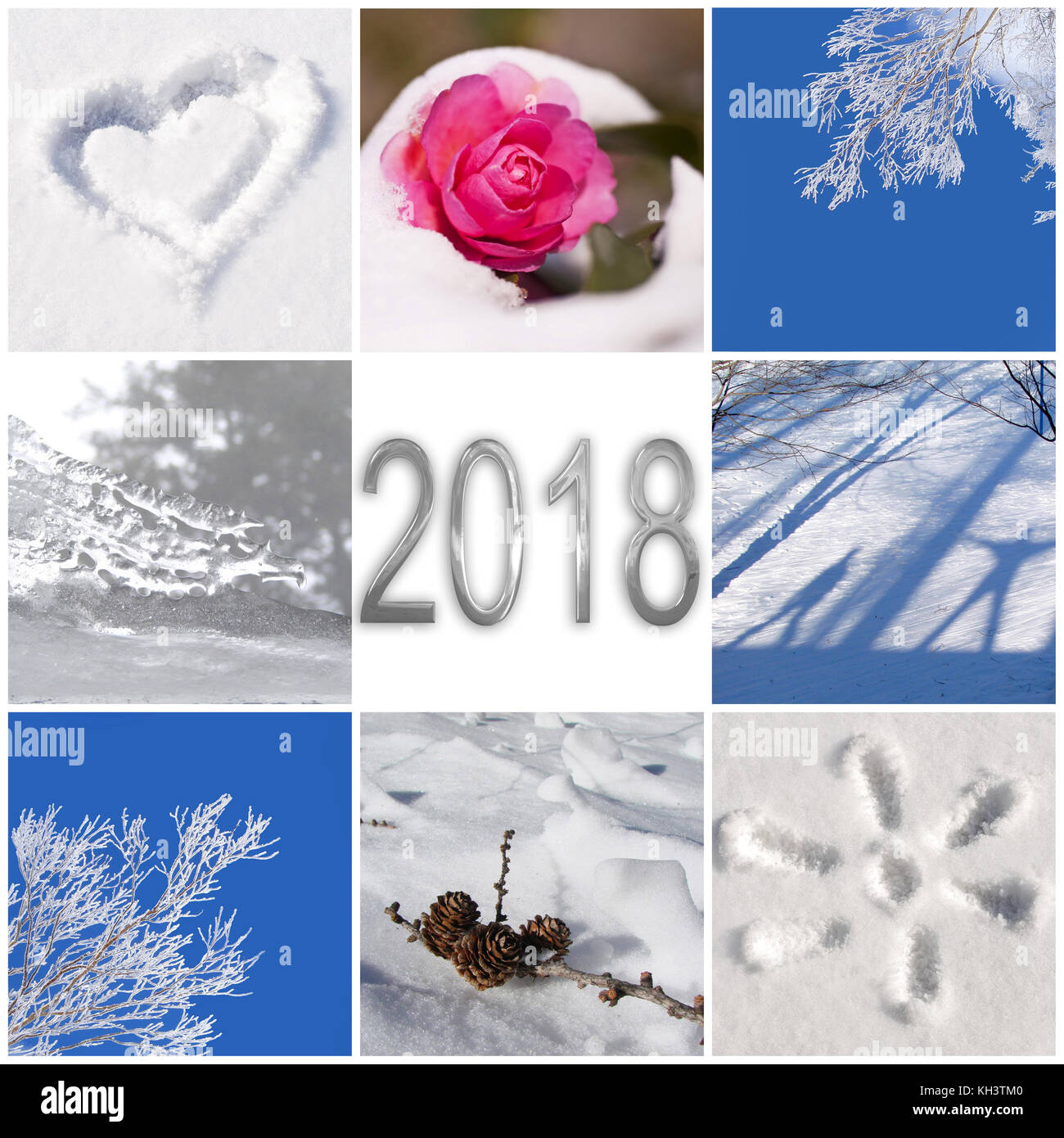 2018, snow and winter photos collage greeting card Stock Photo - Alamy