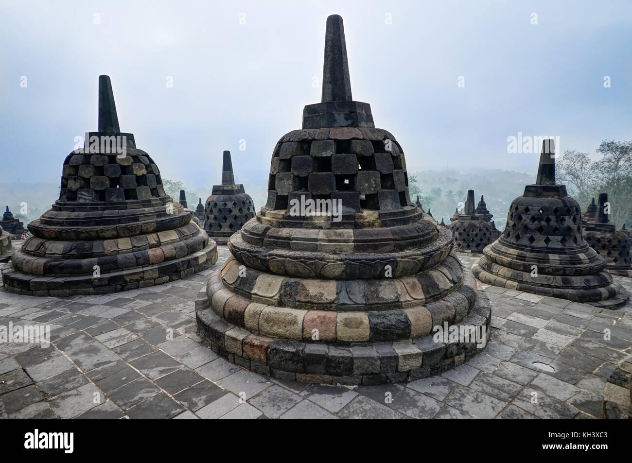 Early Morning sunrise seen from the Borobudur temple Indonesia Stock ...