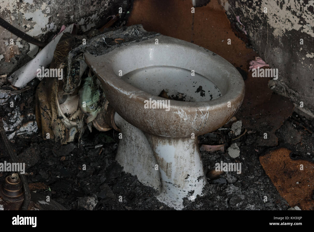 Toilet in burned home Stock Photo - Alamy