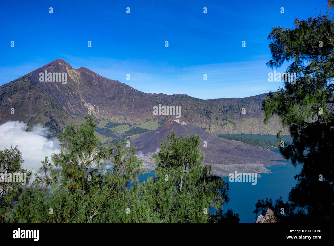 Volcano crater lake of Mount Rinjani Lombok Indonesia Stock Photo - Alamy