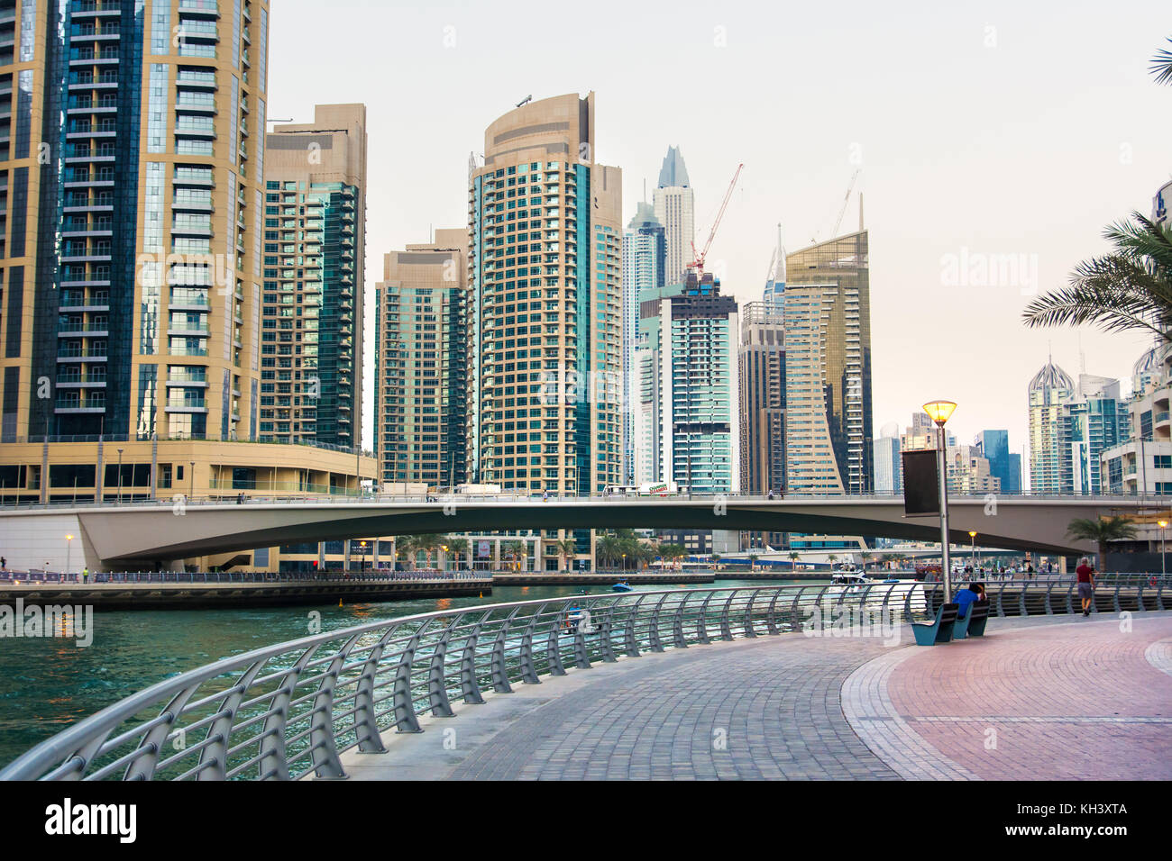 Dubai marina view at dusk with modern skyscrapers and calm water Stock ...