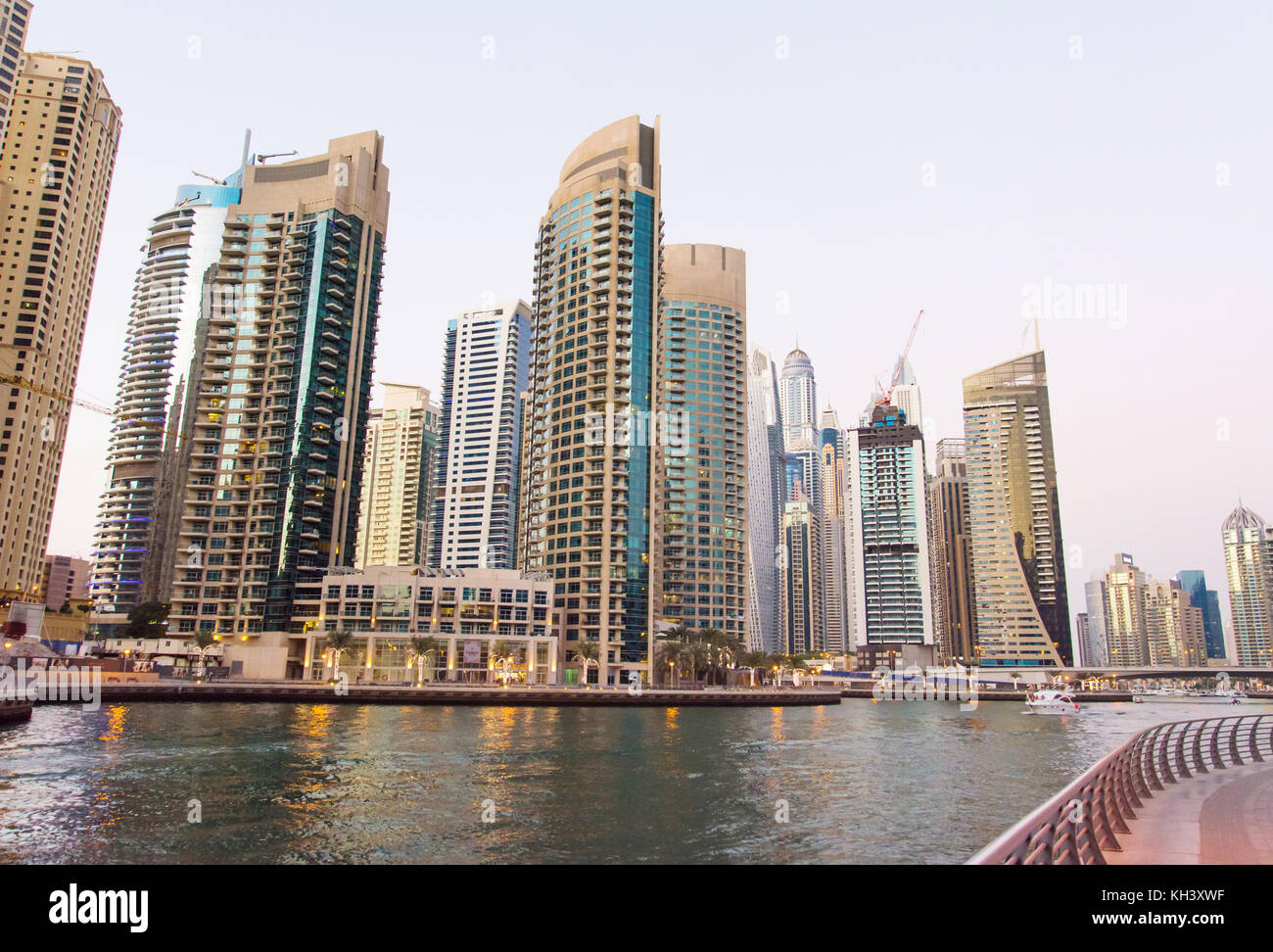 Dubai marina view at dusk with modern skyscrapers and calm water Stock ...
