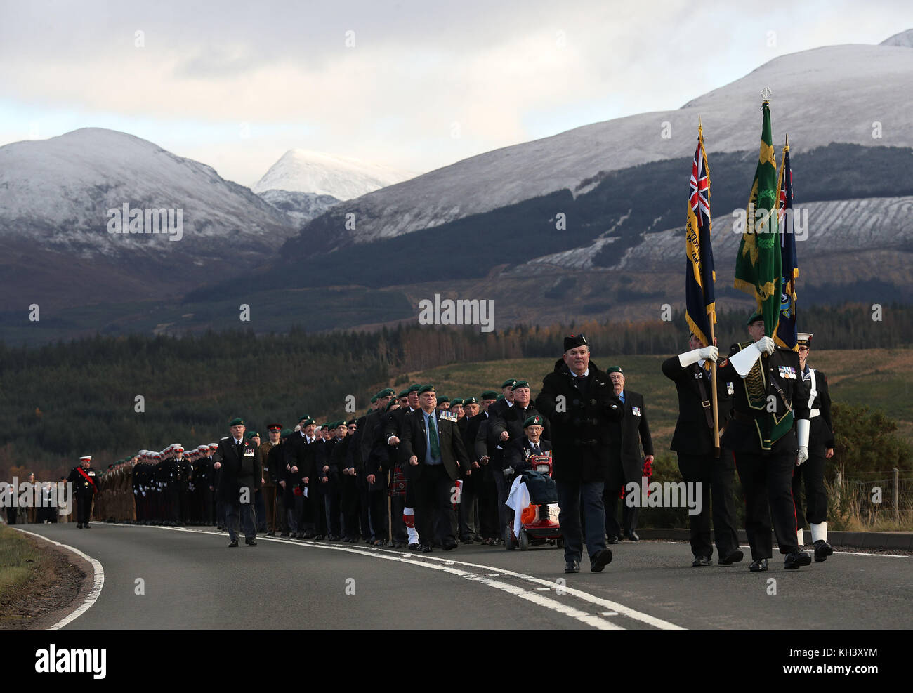 Serving servicemen and veterans march to a Remembrance Sunday Service ...