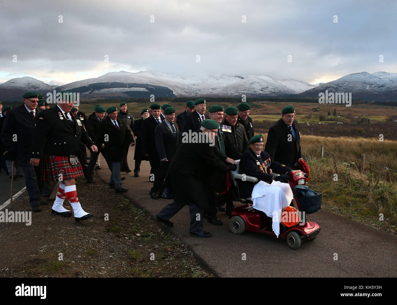 Veterans march to a Remembrance Sunday Service at the Commando Memorial ...