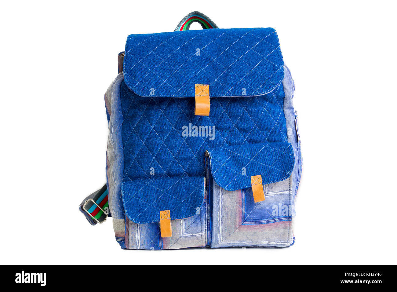 Blue school backpack isolated on white background, front view Stock ...