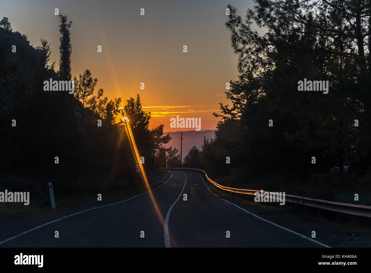 Stavrovouni monastery mountain road at sunset Stock Photo - Alamy