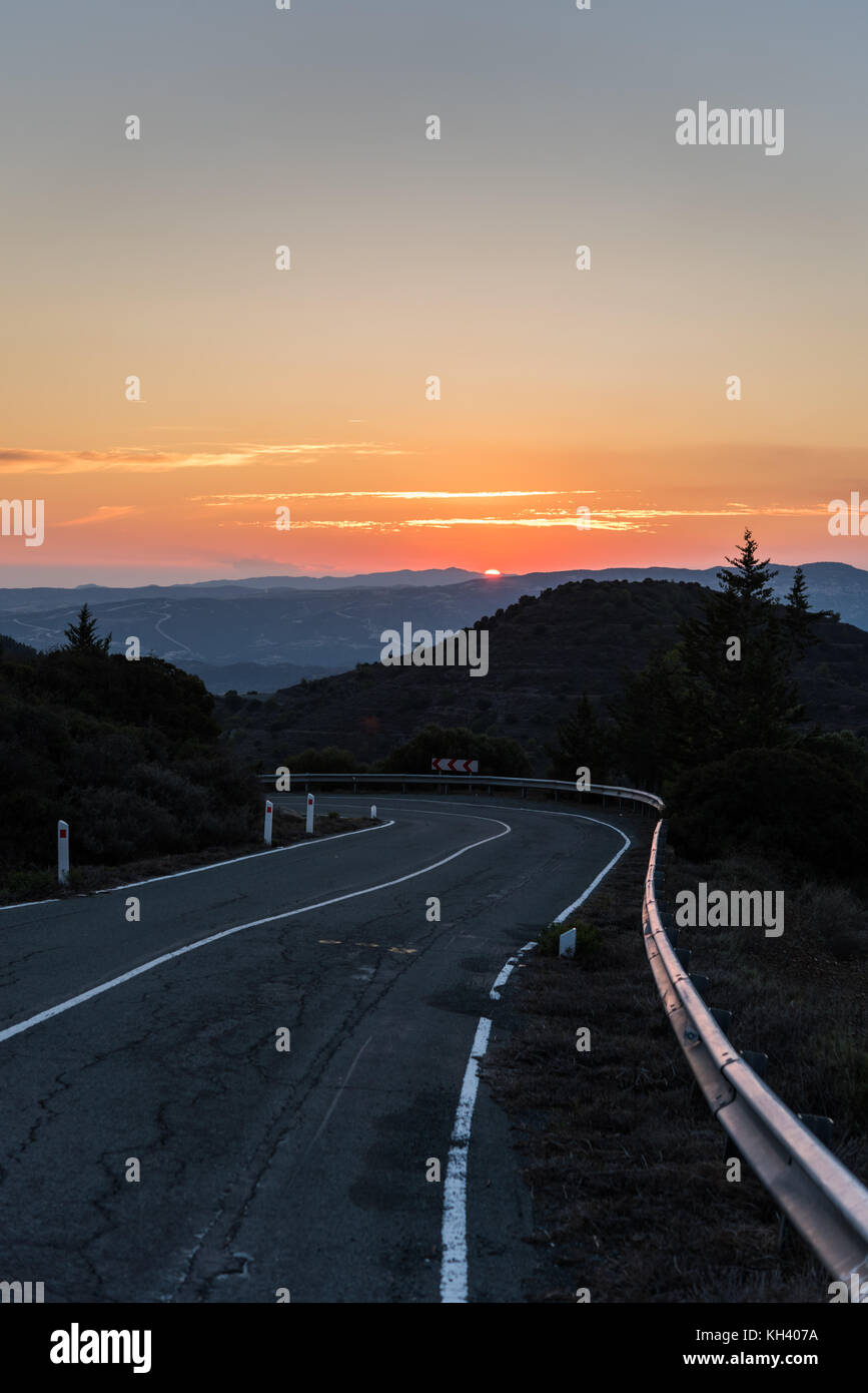 Stavrovouni monastery mountain road at sunset Stock Photo - Alamy