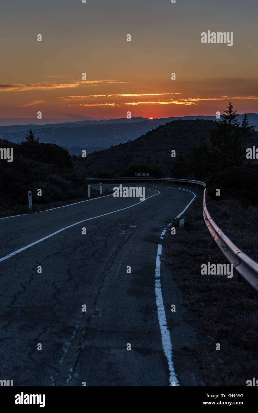 Stavrovouni monastery mountain road at sunset Stock Photo - Alamy