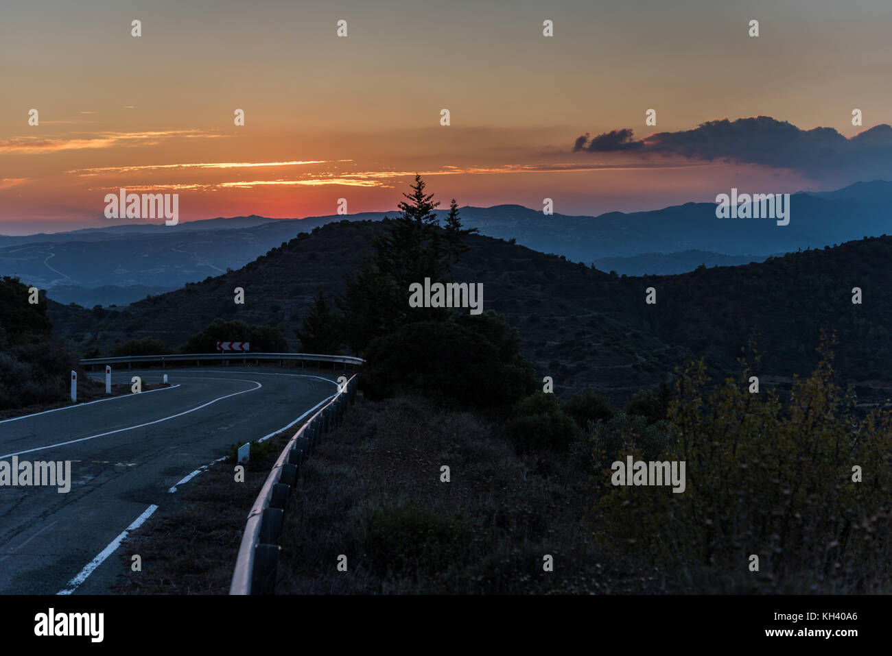 Stavrovouni monastery mountain road at sunset Stock Photo - Alamy