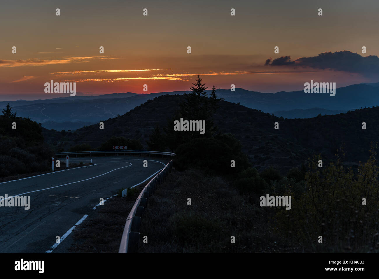 Stavrovouni monastery mountain road at sunset Stock Photo - Alamy