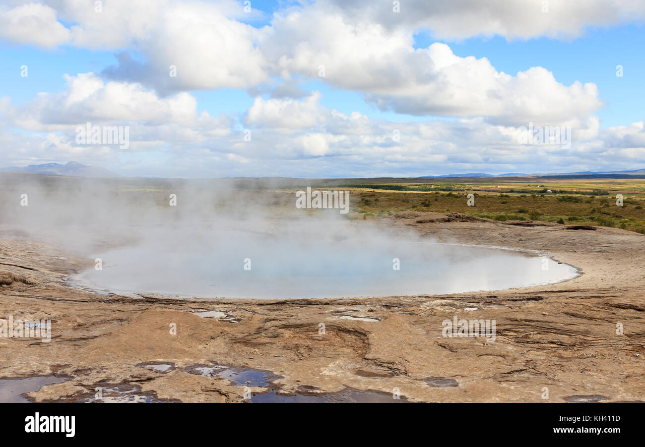 A sulphur pool at the Geysir Geothermal Field and located in Haukadalur ...