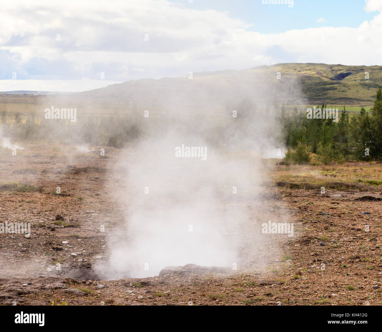 Steam rises from a sulphur pool at the Geysir Geothermal Field located ...