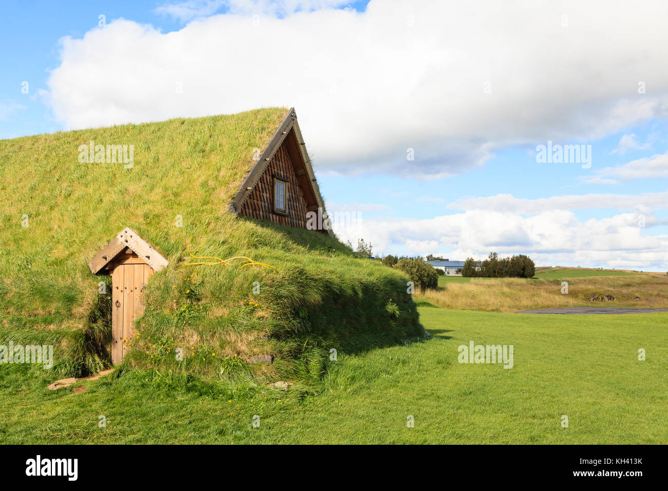 An old turf house situated beside the historic site of Skalholt ...
