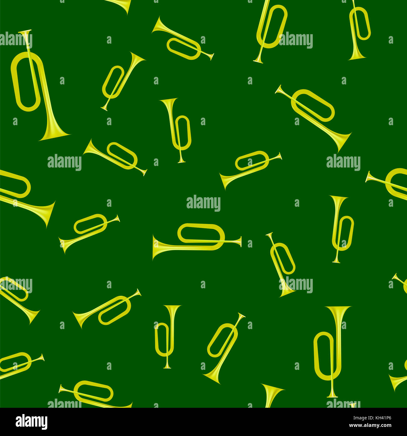 Yellow Horn Seamless Pattern. Wind Musical Instrument Stock Photo - Alamy