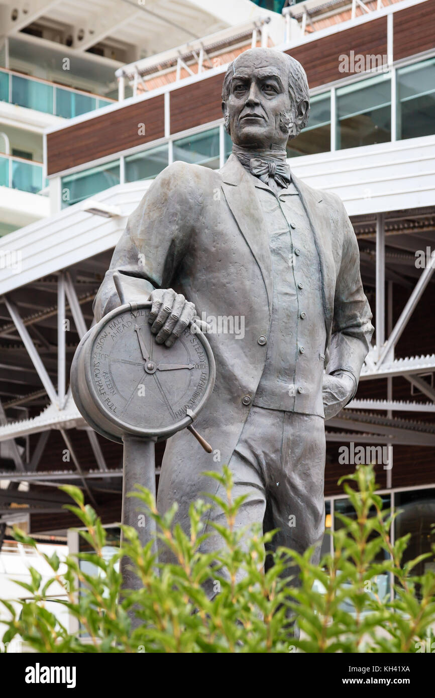 A statue of Sir Samuel Cunard the Canadian founder of Cunard Line ...