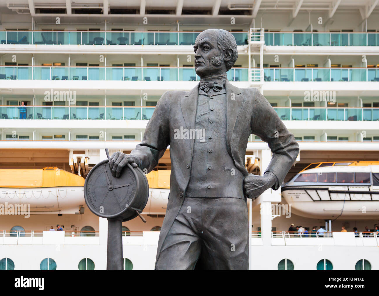 A statue of Sir Samuel Cunard the Canadian founder of Cunard Line ...