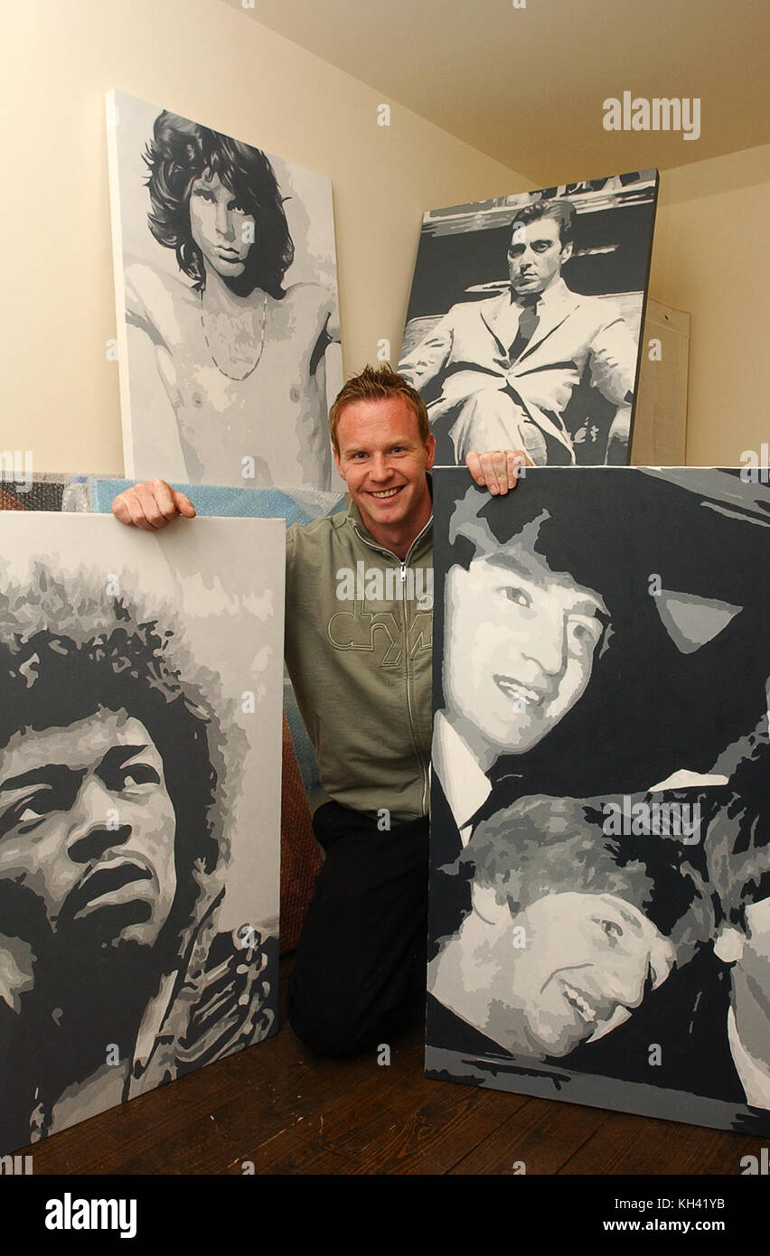 Footballer and artist Jody Craddock with some of his paintings 2003 ...
