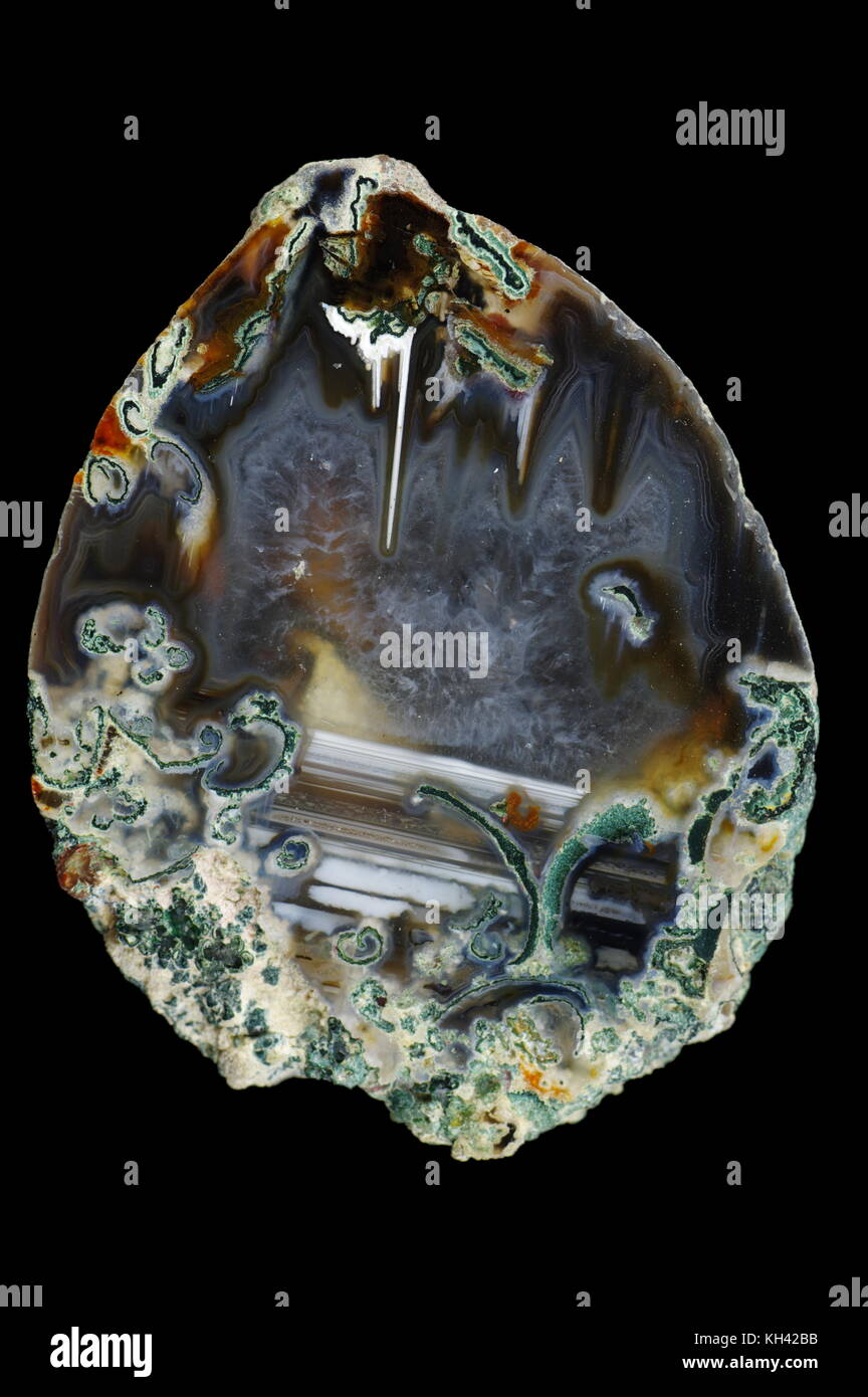 A cross section of the agate stone. Stalactite-horizontal agate with ...