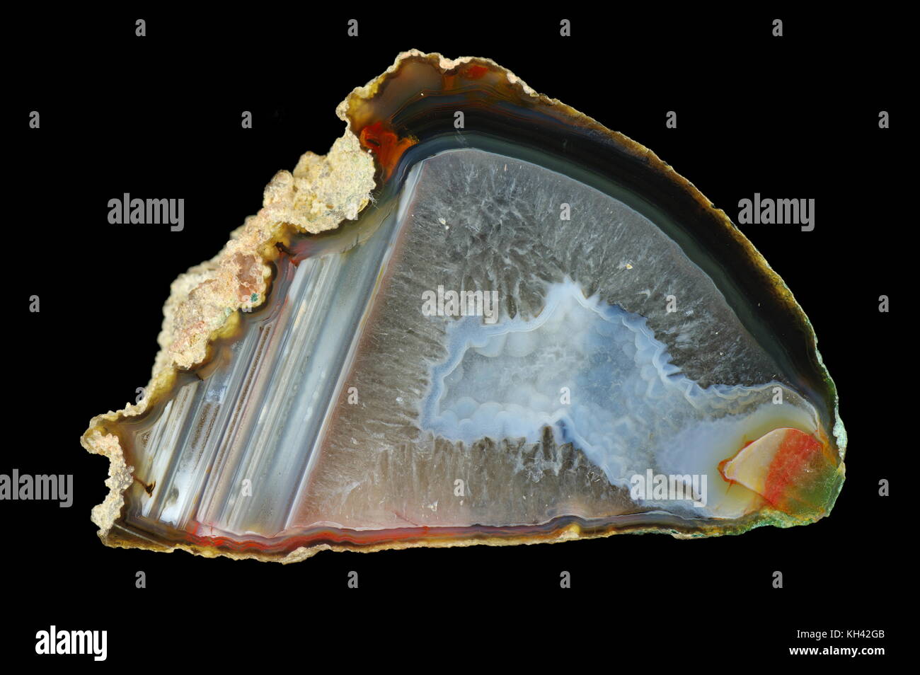 A cross section of the agate stone. Horizontal agate with quartz-agate ...